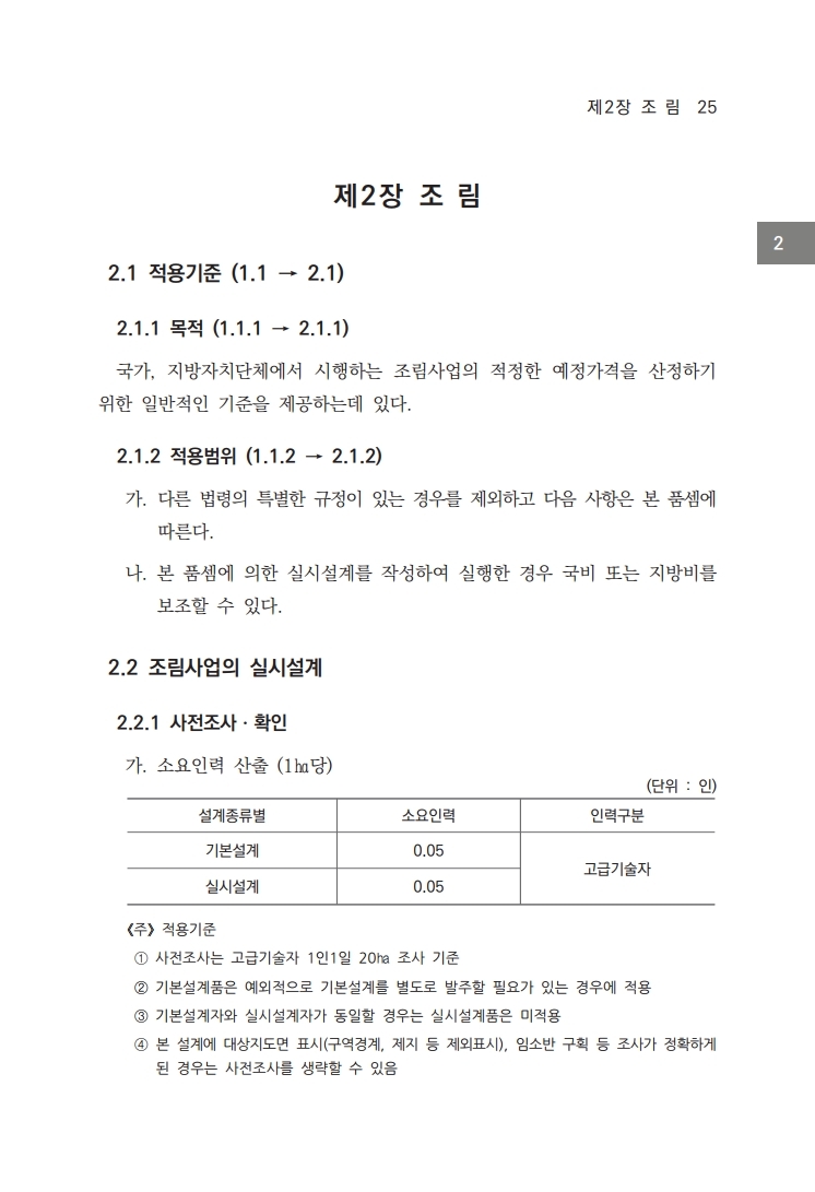 산지전용 산림사업표준품셈 1 2 기술부문설계 감리 조림